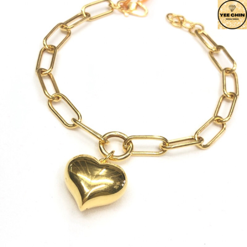 Yee Chin Emas 916 Rantai Tangan Design Paper Clip Gantung Love ...
