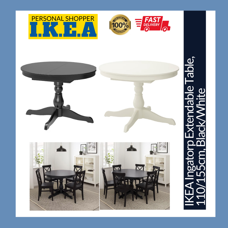 IKEA Ingatorp Extendable Expandabe Round Dining Table White Black ...
