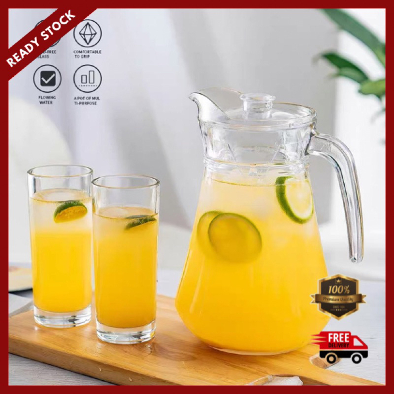 🔥READY STOCK🔥HIGHT QUALITY 1.3L Transparent Glass Water With Lid /Juice ...