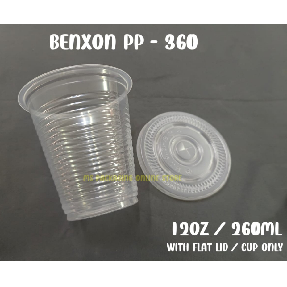 BENXON 12oz PP Cup with "Flat Lid" & "Cup Only"[ 100sets± ] PP360 - Disposable Plastic Cup - 12 ...