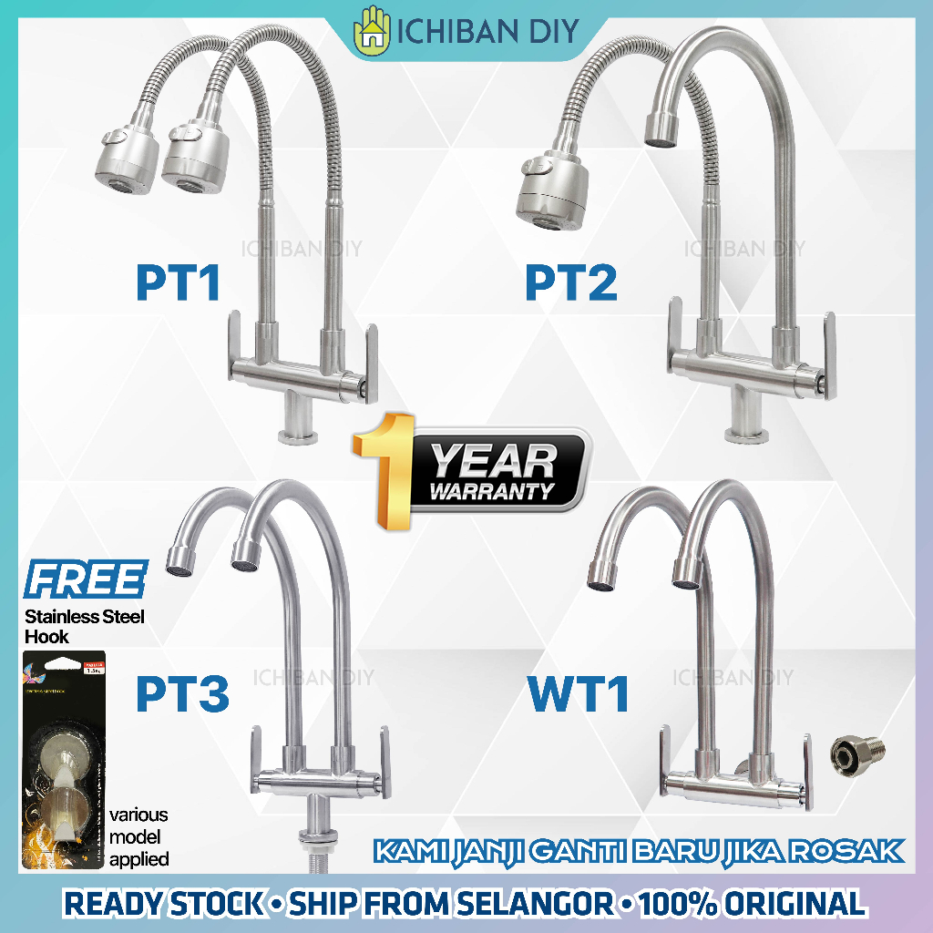 Stainless Steel 304 Dual Spout Kitchen Sink Tap Pillar Wall Faucet ...