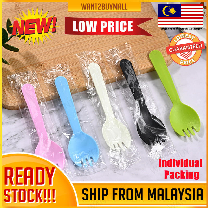 1pcs Disposable Plastic Dessert Fork Spoon Cake Fork Cake Spoon Garfu ...