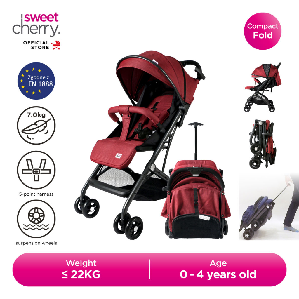 Sweet Cherry Compact Fold Baby Stroller Suitable from Newborn to 22kg ...