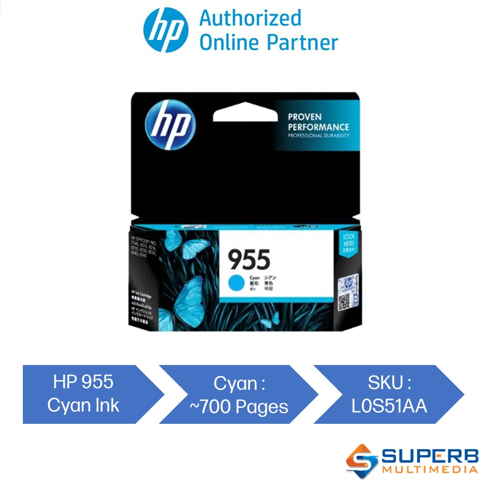 HP 955 Cyan Original Ink Cartridge [L0S51AA] | Shopee Malaysia