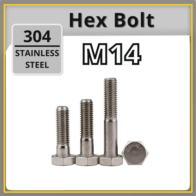 M14 Hex Bolt DIN931 | SUS 304 Stainless Steel Grade A2-70 | Half Thread Skru | M14 Screw | Bolt ...