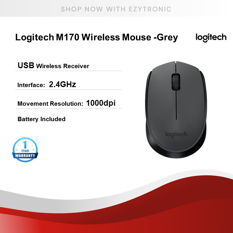 Logitech M170 Wireless Mouse in Dark Grey with 12-month Battery Life ...