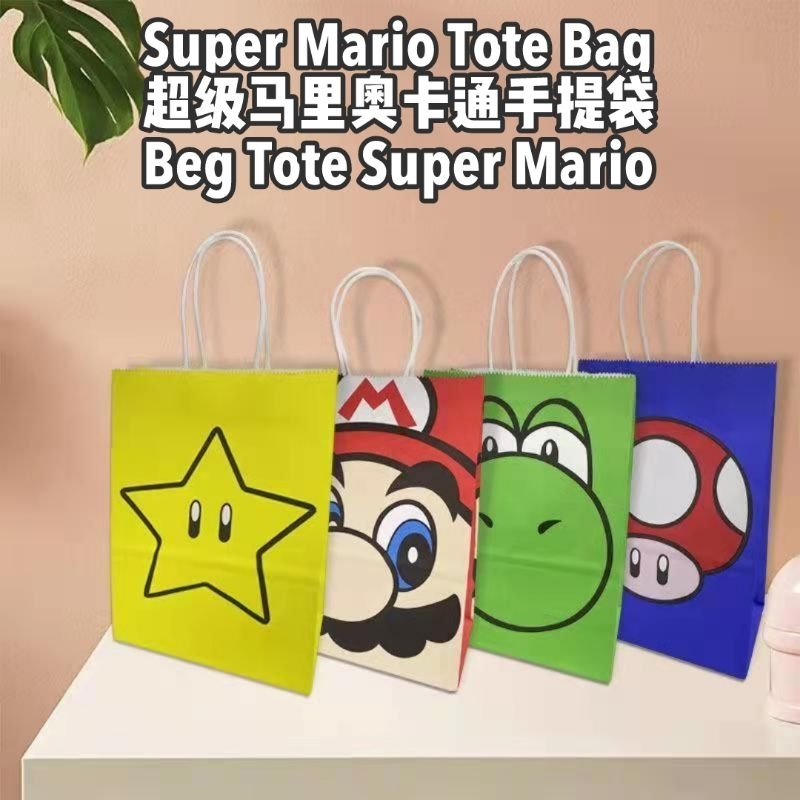 super mario cartoon Kids tote bag birthday gift beg Paper Kertas Text ...