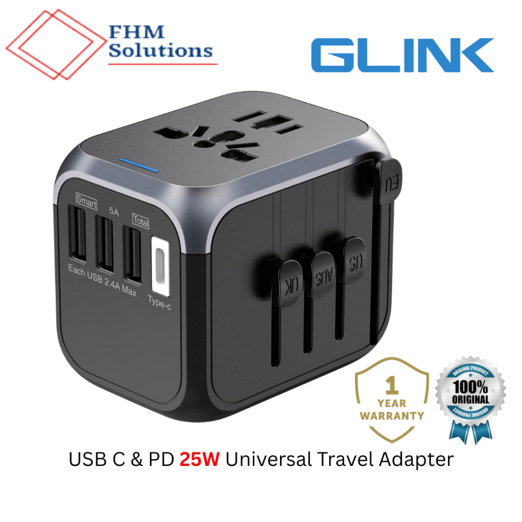 GLINK Universal International Travel Plug Adapter with USB-C | Shopee ...