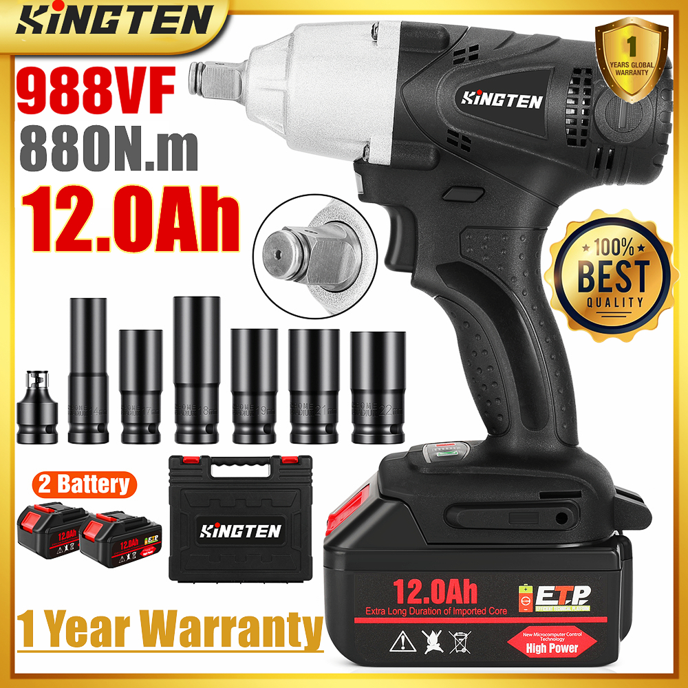 KINGTEN Impact Wrench Heavy Duty 880N.m 988VF 2 in 1 Electric Impact Wrench Heavy Duty Cordless ...