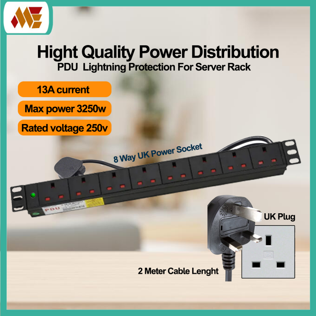 13A PDU Power Distribution Unit 8 Ways UK Socket Extension for Network ...