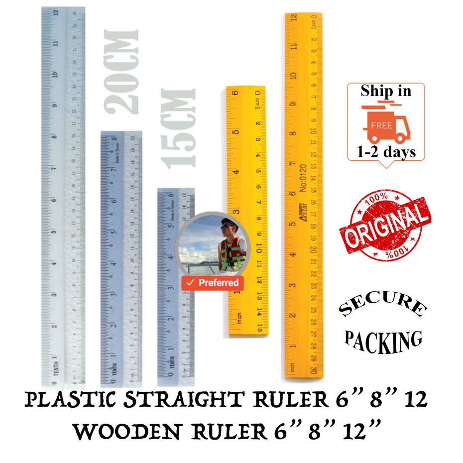 PLASTIC STRAIGHT RULER 15CM 20CM 30CM / WOODEN RULER 15CM 30CM (READY ...