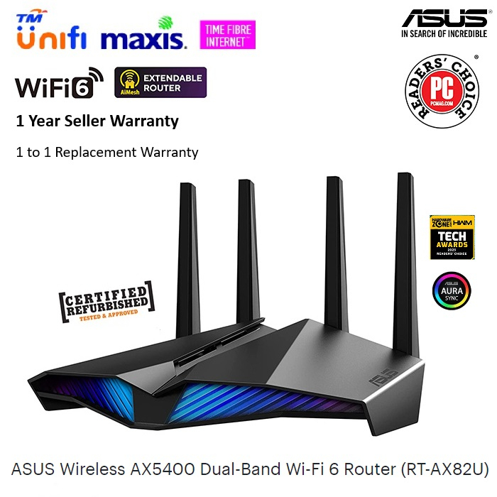 ASUS RT-AX82U Dual Band WiFi 6 AX5400 AiMesh Router (Refurbished) | Shopee Malaysia