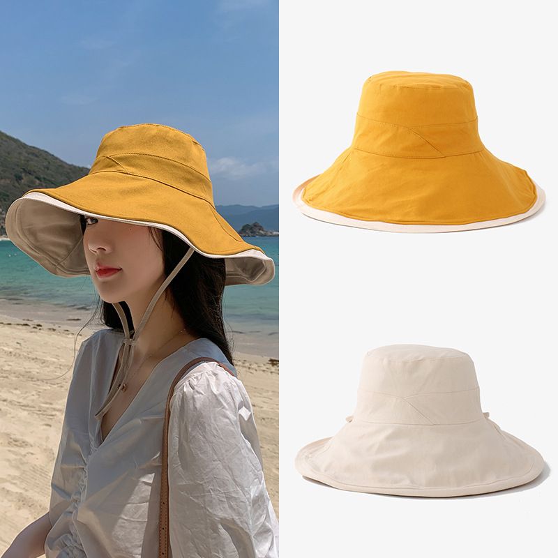 Sun Hat Women Bucket Hat Adjustable Beach Hat UV Double Sided Cap Topi ...