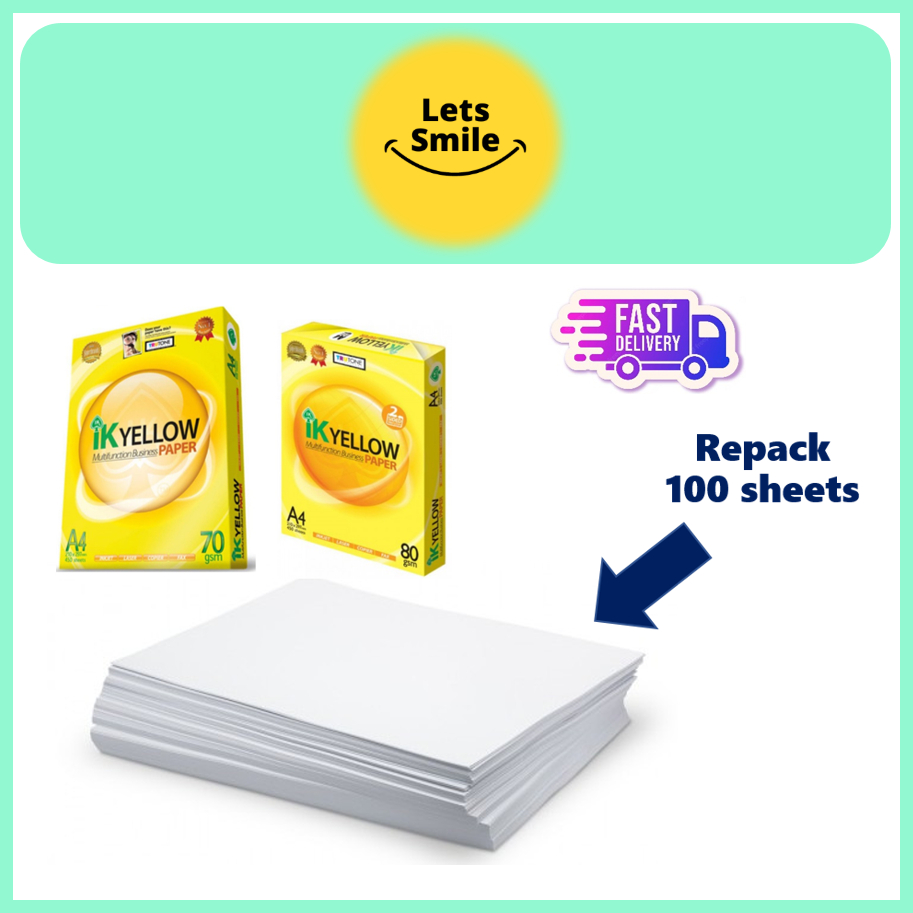 A4 70/80GMS IK YELLOW PAPER- 100 Sheets / INDAH KIAT / Kertas Putih A4 ...