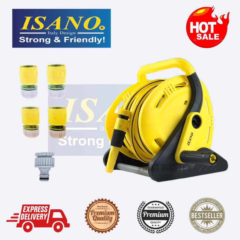 NEW MODEL WALL MOUNTED ISANO ITALY GARDEN HOSE REEL SET PORTABLE HOSE ...