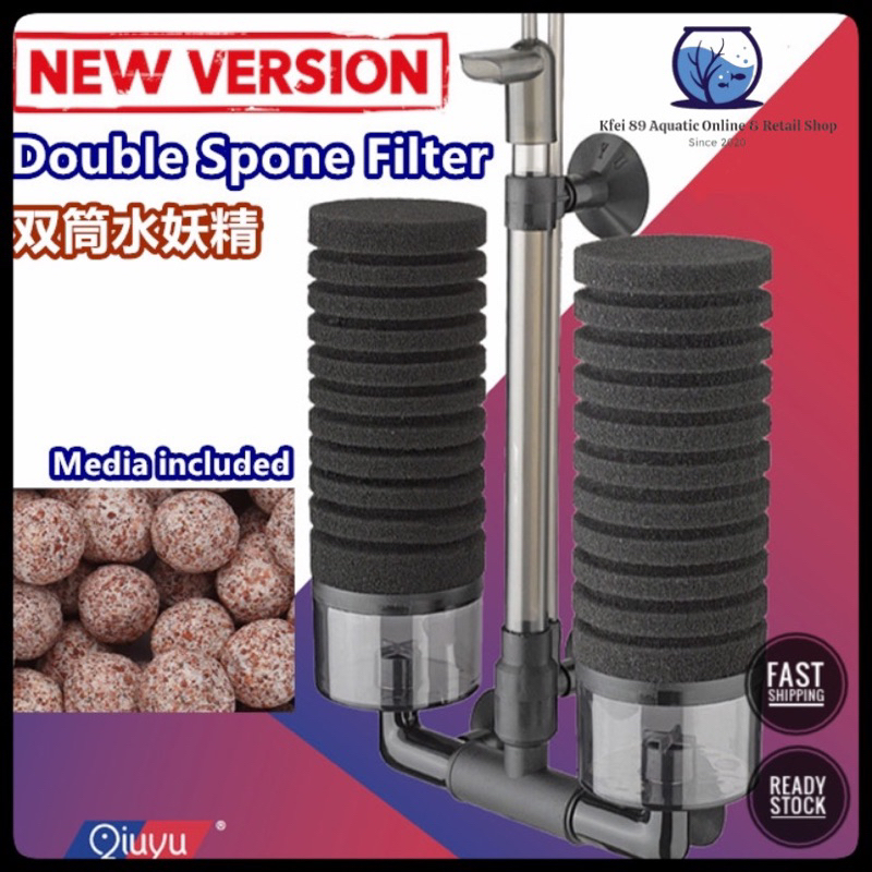 KFEI89 X Qiuyu Aquarium Double Sponge Filter With Free Filter Media QY ...