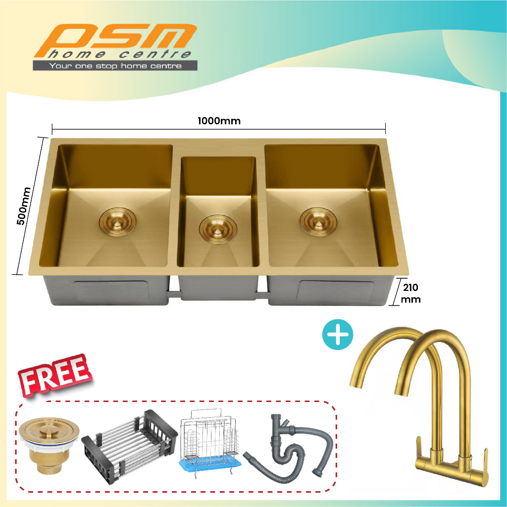 NANO Stainless Steel 304 Material NANO Black / Gold UnderMounted Large ...