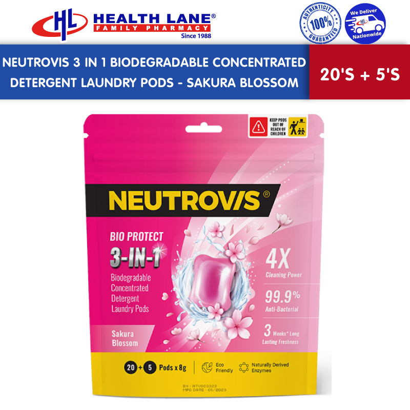 NEUTROVIS 3 IN 1 BIODEGRADABLE CONCENTRATED DETERGENT LAUNDRY PODS 20'S ...