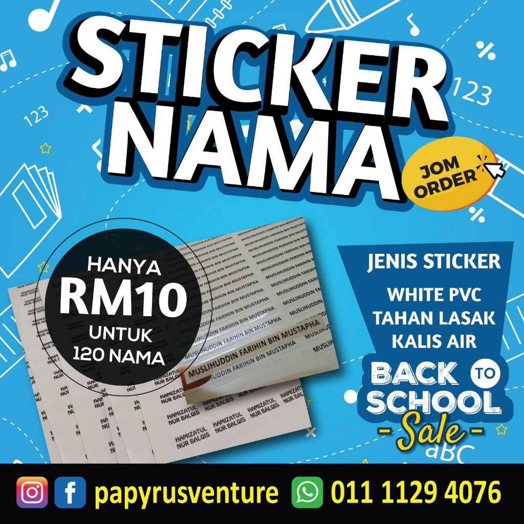 Sticker Nama Untuk Pelajar Sekolah (Water Proof Transparent Name ...