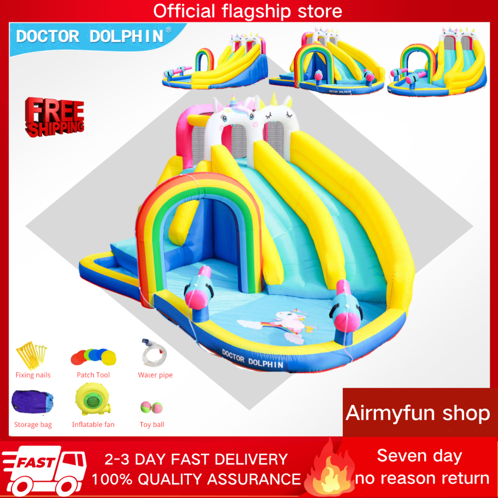Doctor Dolphin Inflatable slide castle outdoor swimming pool water park ...