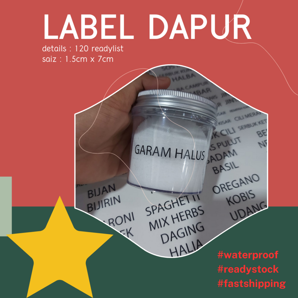 Sticker Label Dapur Kitchen Sticker Waterproof 1.5cm x 7cm (120pcs ...
