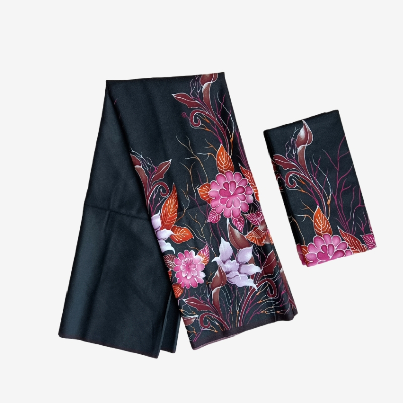 kain batik sarong biru dan hitam cantik bunga batik sarung 45 inci siap ...