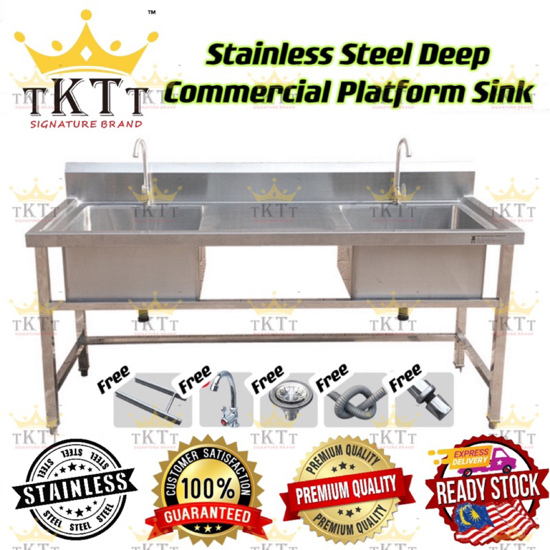 TKTT Commercial Double Platform Sink Deep Sink Restaurant Heavy Duty ...
