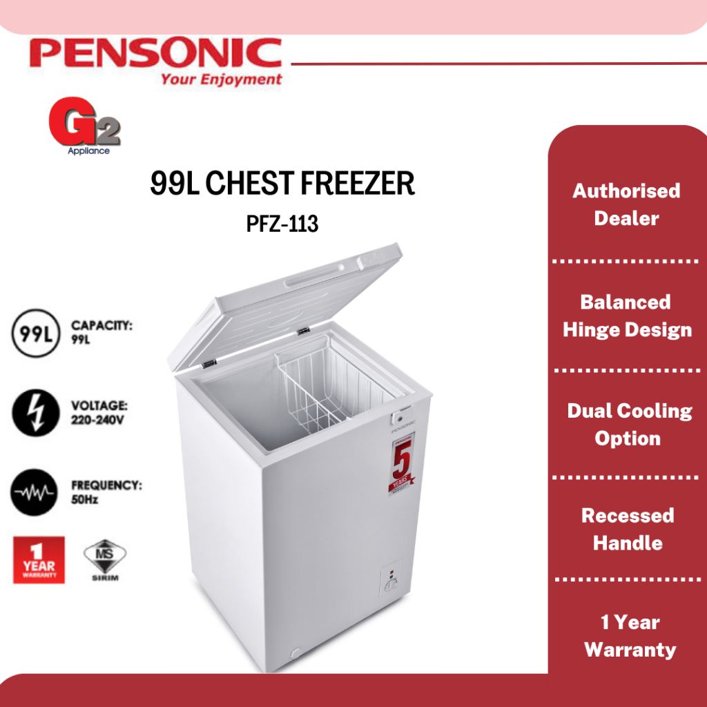 PENSONIC CHEST FREEZER 100L PFZ-113 [READY STOCK]-1YEAR PENSONIC ...
