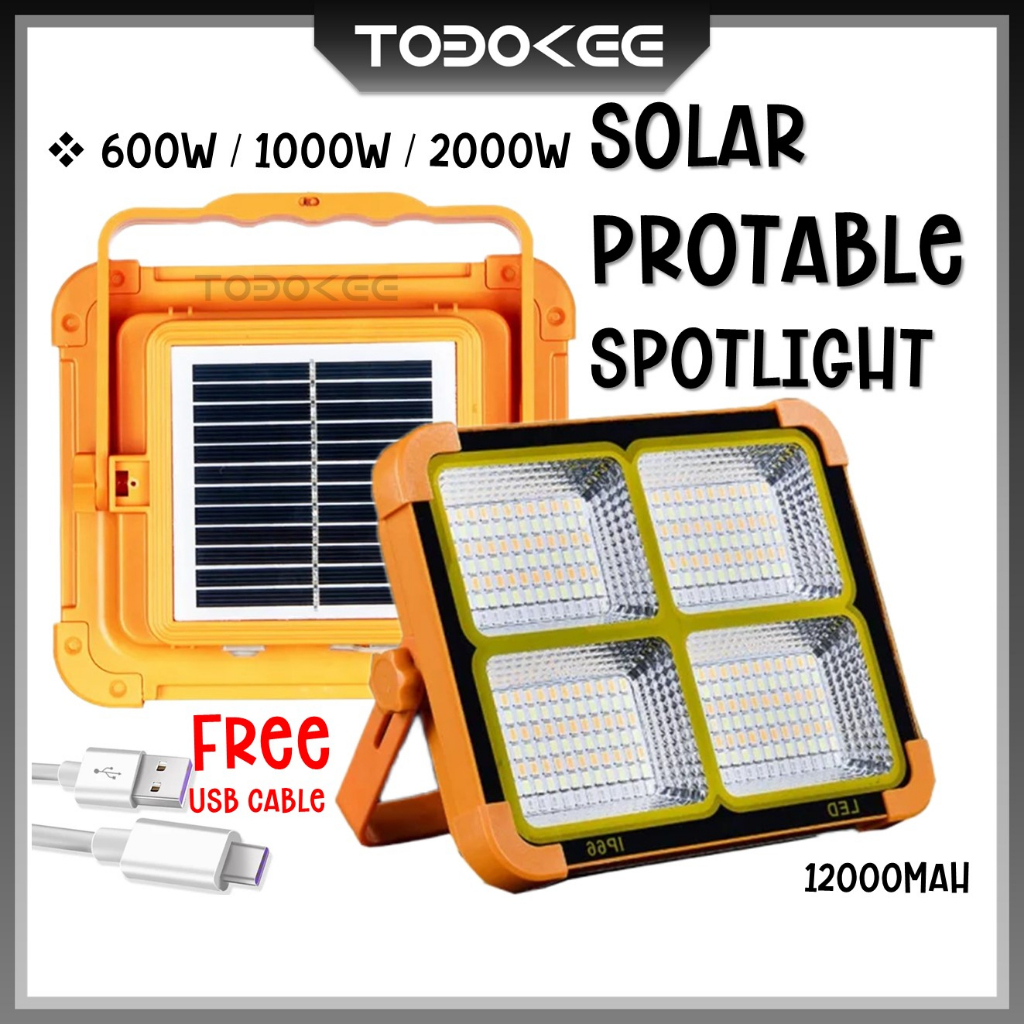 Solar LED Spotlight 600w/1000w/2000w Portable Rechargeable Emergency ...
