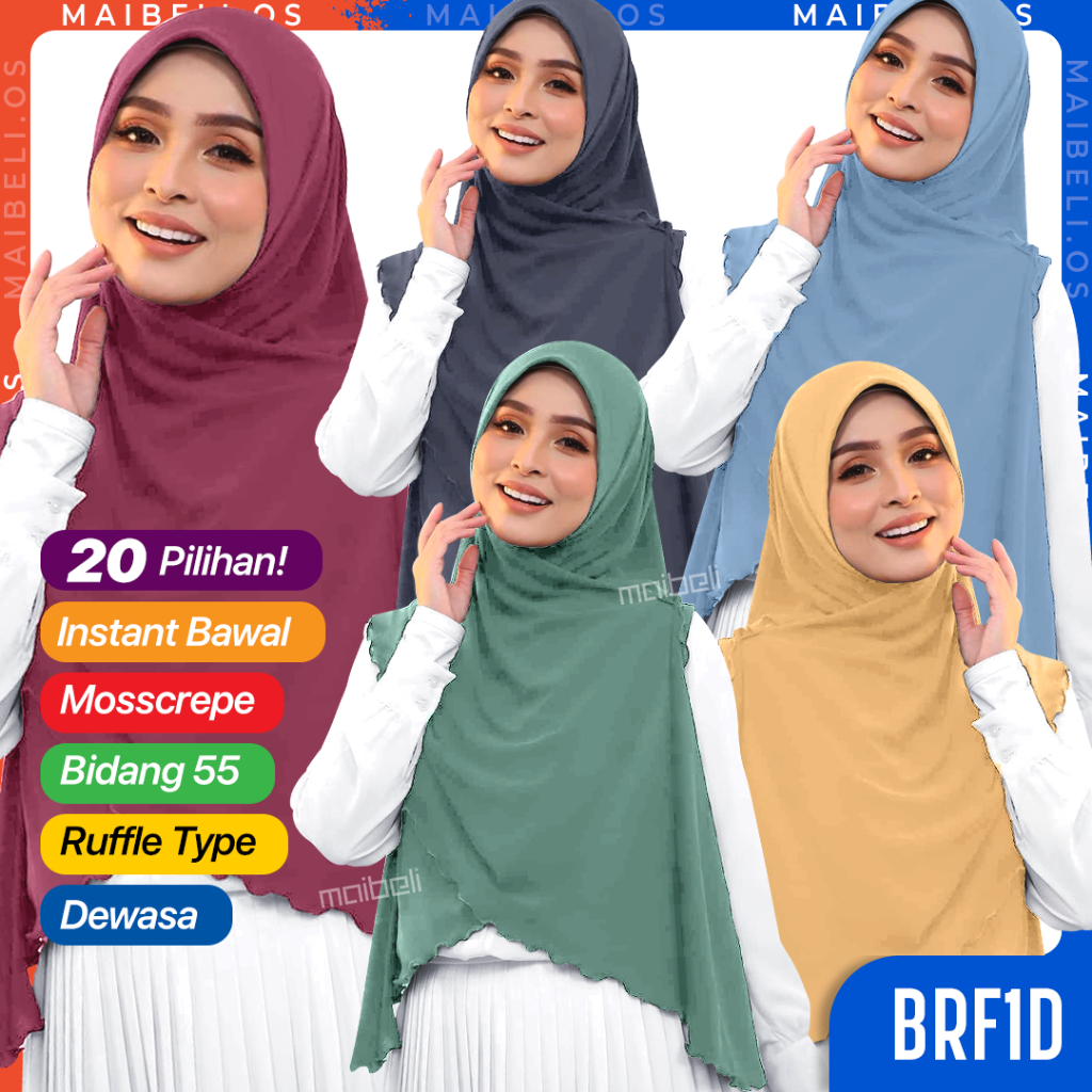 Tudung Instant Bawal Ruffle Plain Lazy Bidang 55 Dewasa | Bawal Raffle ...
