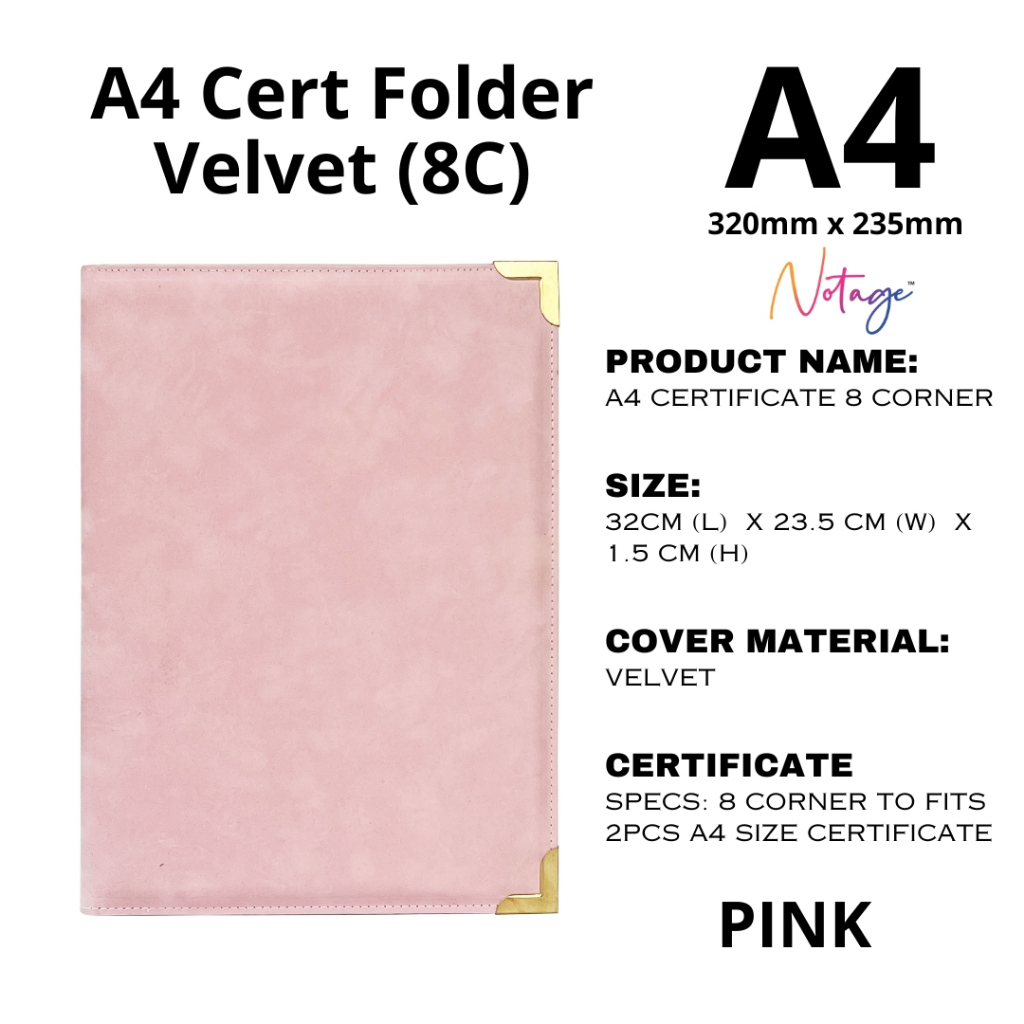 A4 Velvet Certificate Holder 8 corner 2 Side Certificate Folder ...