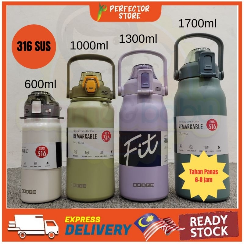 🇲🇾🔥[READY STOCK]🔥Dodge 600ml 1000ml 1300ml 1700ml Double Layer Insulation Thermal 316 sus Water ...