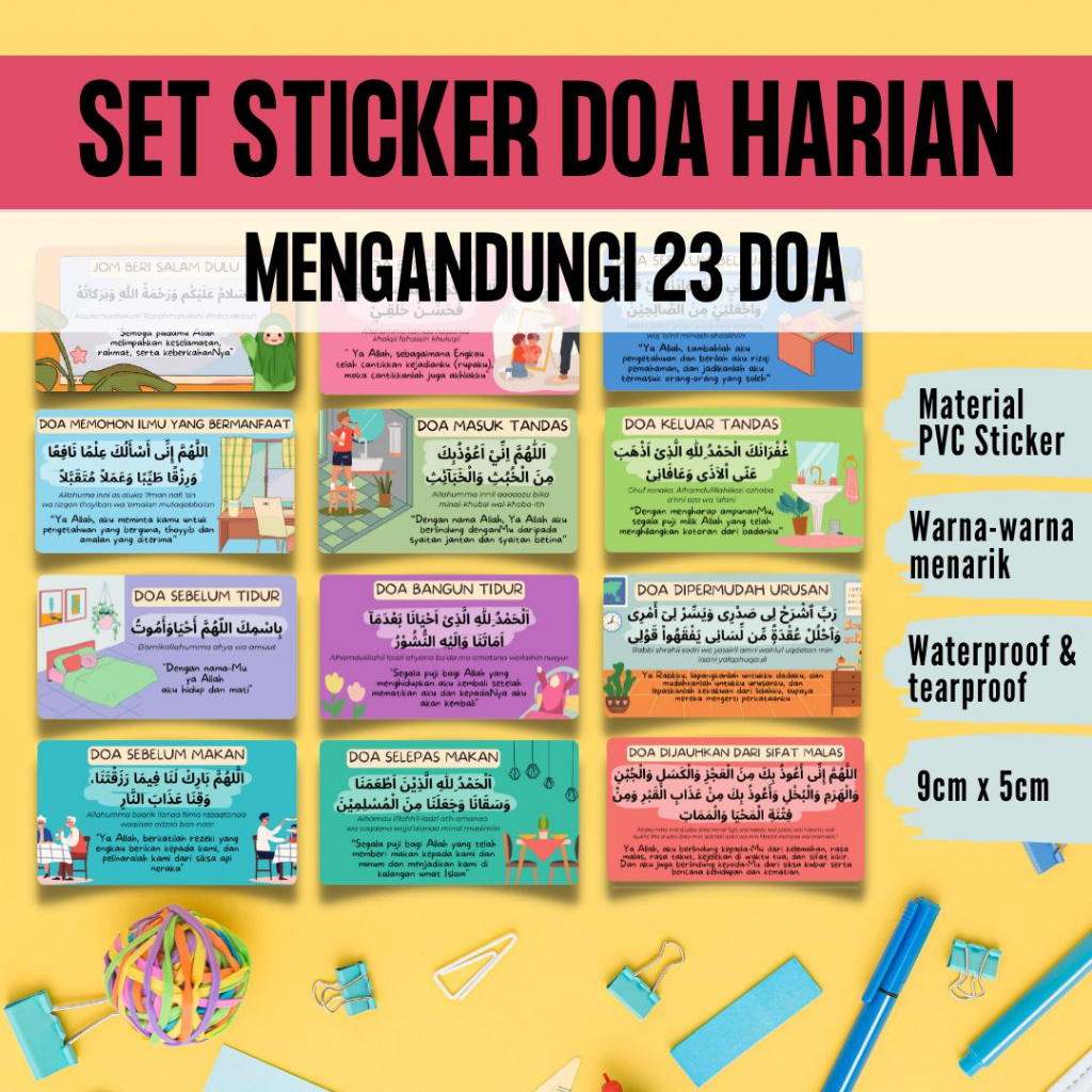 FULL SET Colourful Sticker Doa Harian Pelbagai Warna Doa Makan/Doa ...