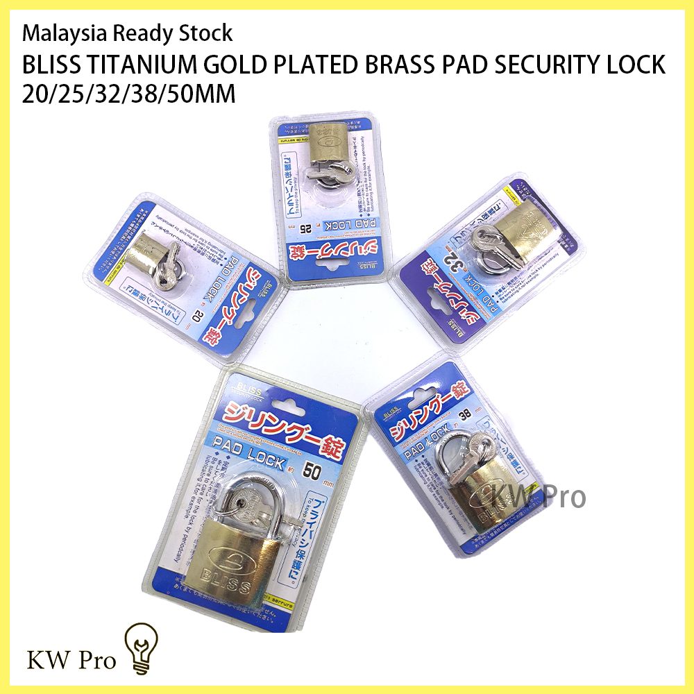 BLISS TITANIUM GOLD PLATED BRASS PAD SECURITY LOCK 20/25/32/38/50MM ...