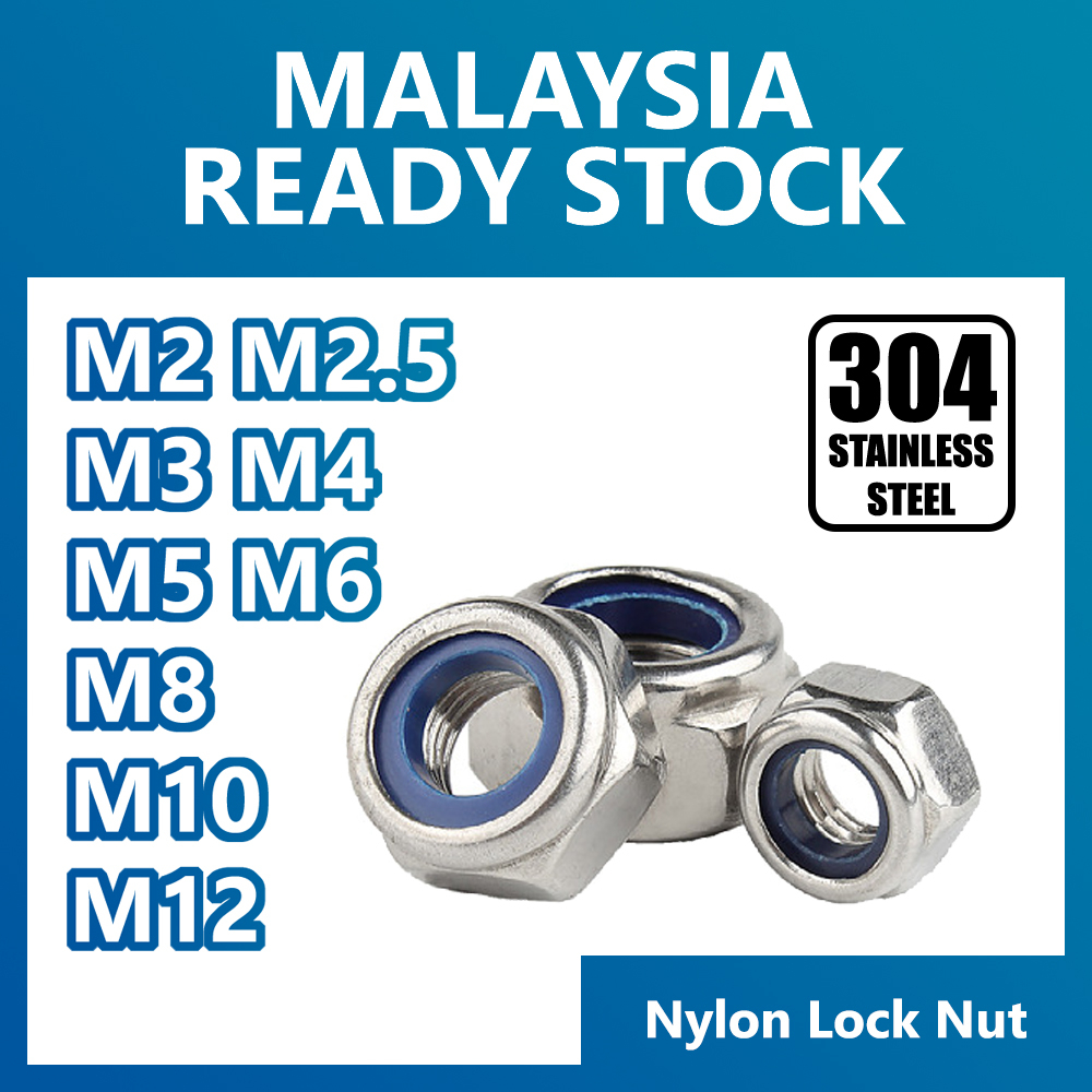 Nylon Lock Nut 304 Stainless Steel Hexagon M2 M2.5 M3 M4 M5 M6 M8 M10 M12 Hex Lock Nut DIN985 ...