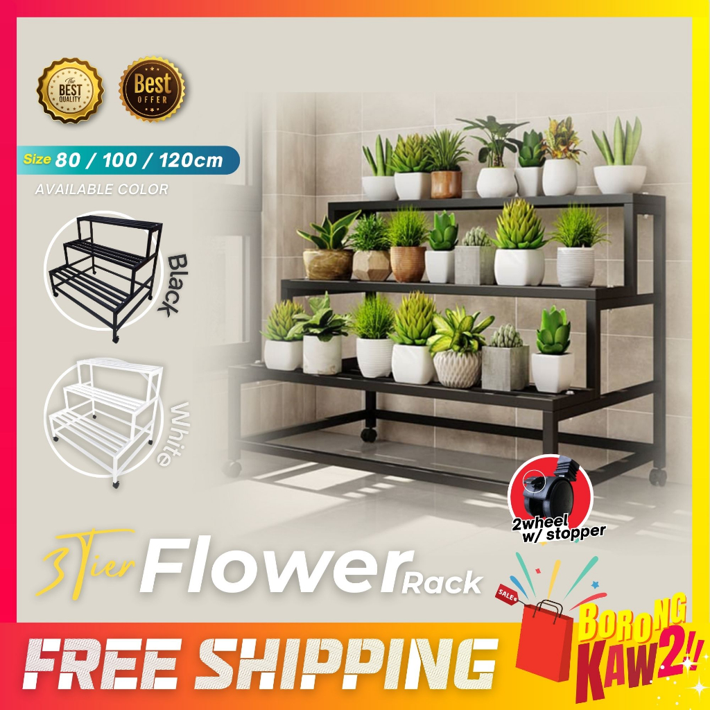 3 Tier Flower Rack Plant Rack Steel Outdoor Pots Garden Rak Pasu Bunga ...