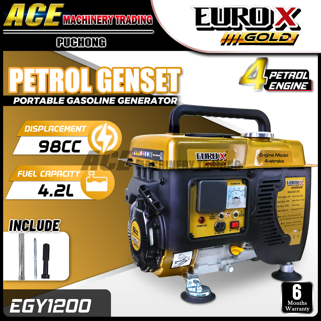 [ EUROX ] Europower EGY1200 Gold Edition Petrol Genset 1000W 4-Stroke Portable Gasoline ...