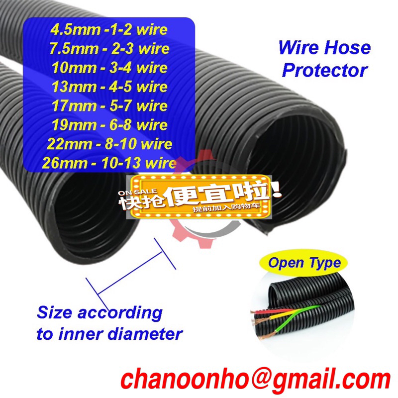 1meter x Wire Hose Cable Open Flexible Protect Hose Pelindung Wayar ...