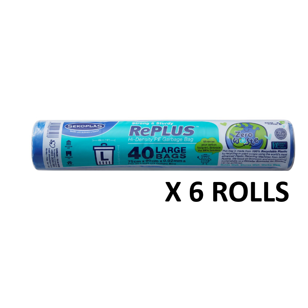 Value Pack Sekoplas Replus HDPE Garbage Bag - Size L (6 Rolls x 40 Pcs ...