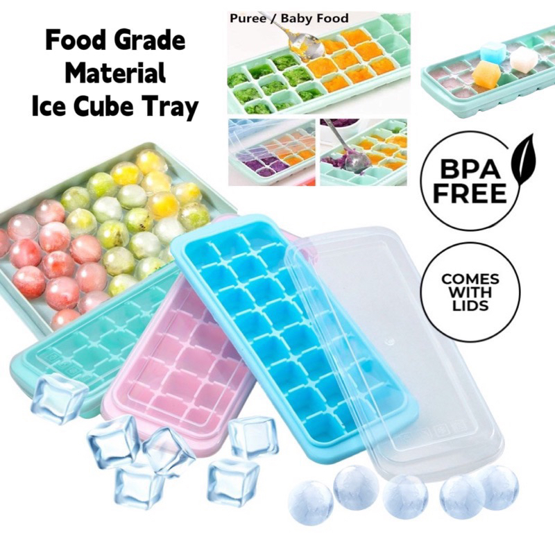 Baby Food Storage Ice Cube Tray Silicone with Lid Ais Tray Ais Batu ...