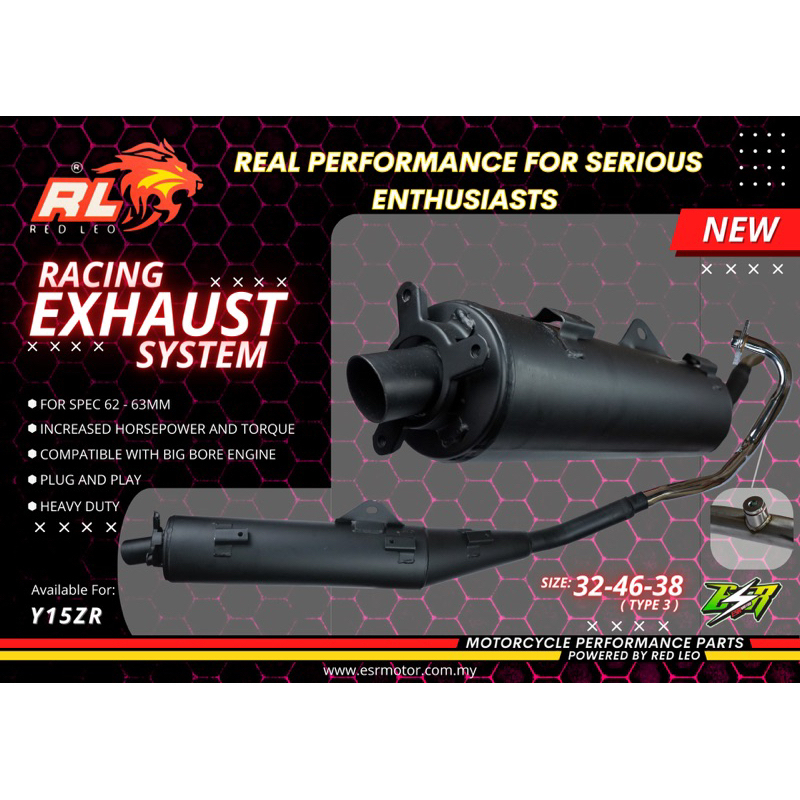 Y15ZR EXHAUST RED LEO 35 38 54MM CUTTING STD STANDARD OPEN BY ESR MOTOR ...
