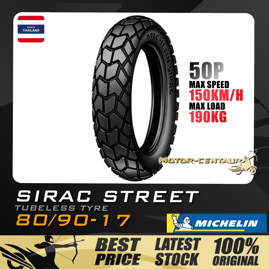 TAYAR MOTORSIKAL MICHELIN SIRAC STREET TUBELESS TYRE 70,80 ...