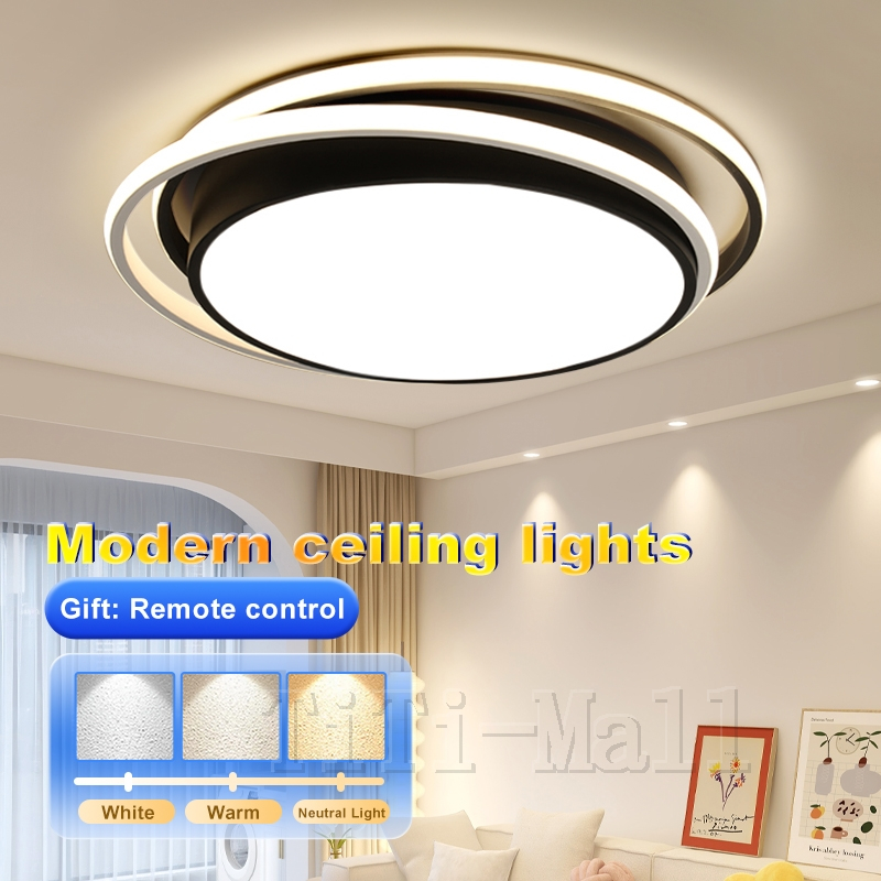 Tricolor LED Ceiling Lights Modern 48Cm Kayu Lampu Siling Ruang Tamu ...