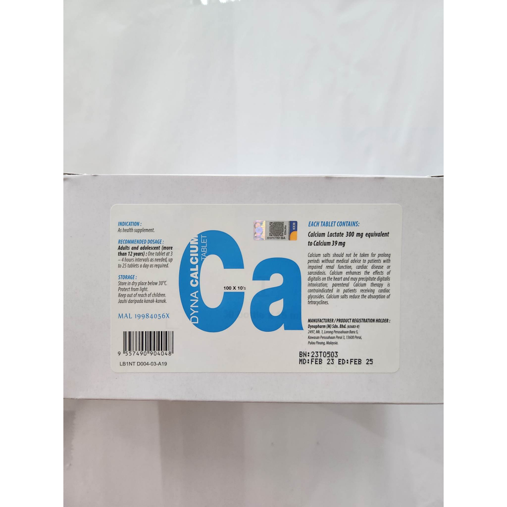 DYNA CALCIUM LACTATE 300MG ( 100STP/BOX) | Shopee Malaysia