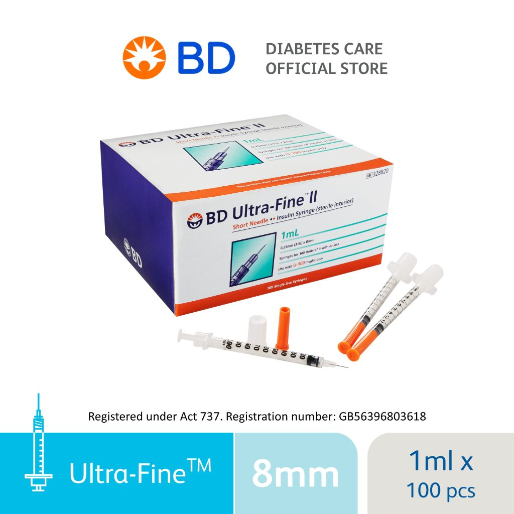 BD Ultra Fine Insulin Syringe (8mm/1ml/31g x 100's/Box) Exp date ...