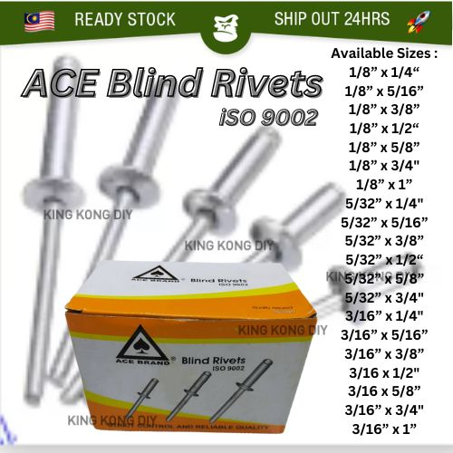 (PER BOX) ACE/ARROW Blind Rivet 拔钉 Mata Rivets/Gate/Besi Hollow ...