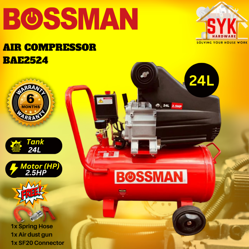 SYK Bossman BAE-2524 Direct Driven Air Compressor Angin Kompressor Mesin Pemampat Udara 24L Free ...