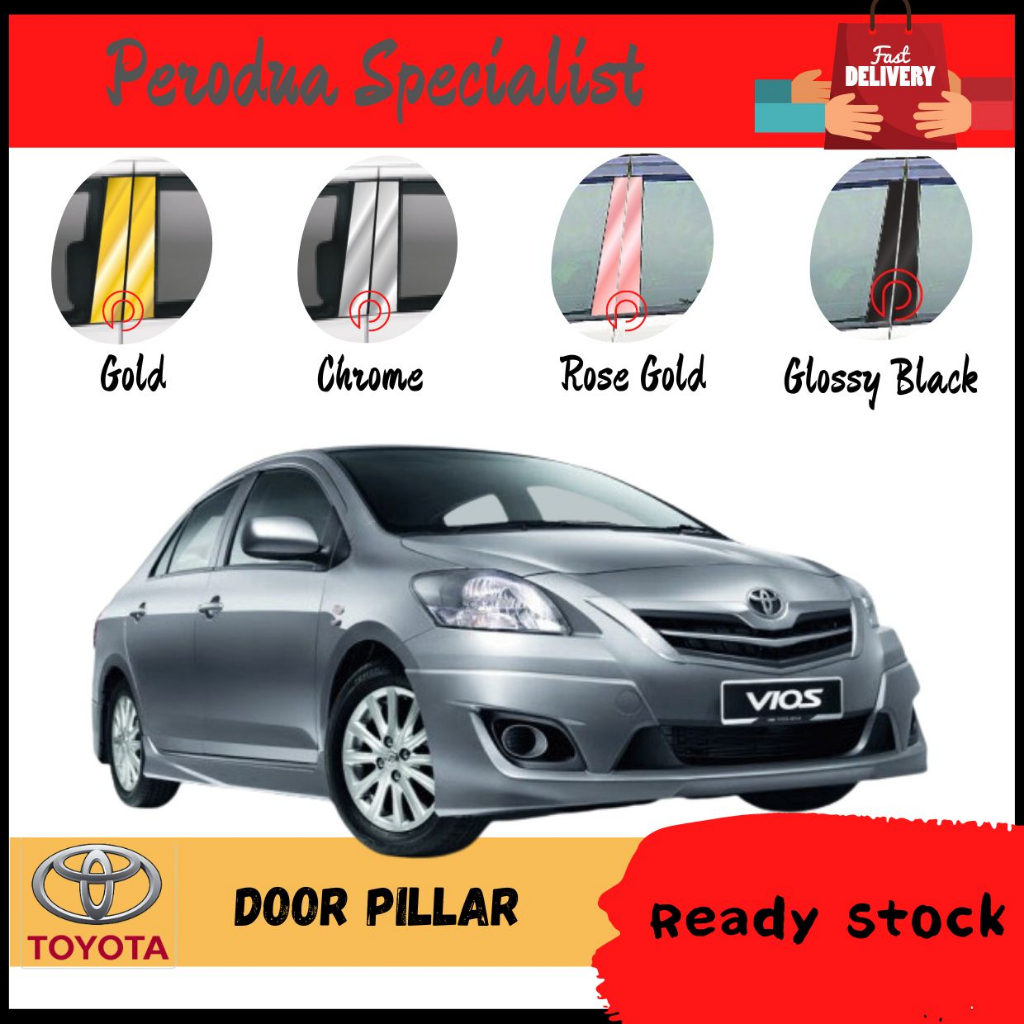 Toyota Vios 2008-2012 Door Window Pillar 4PCS Chrome / Glossy Black ...