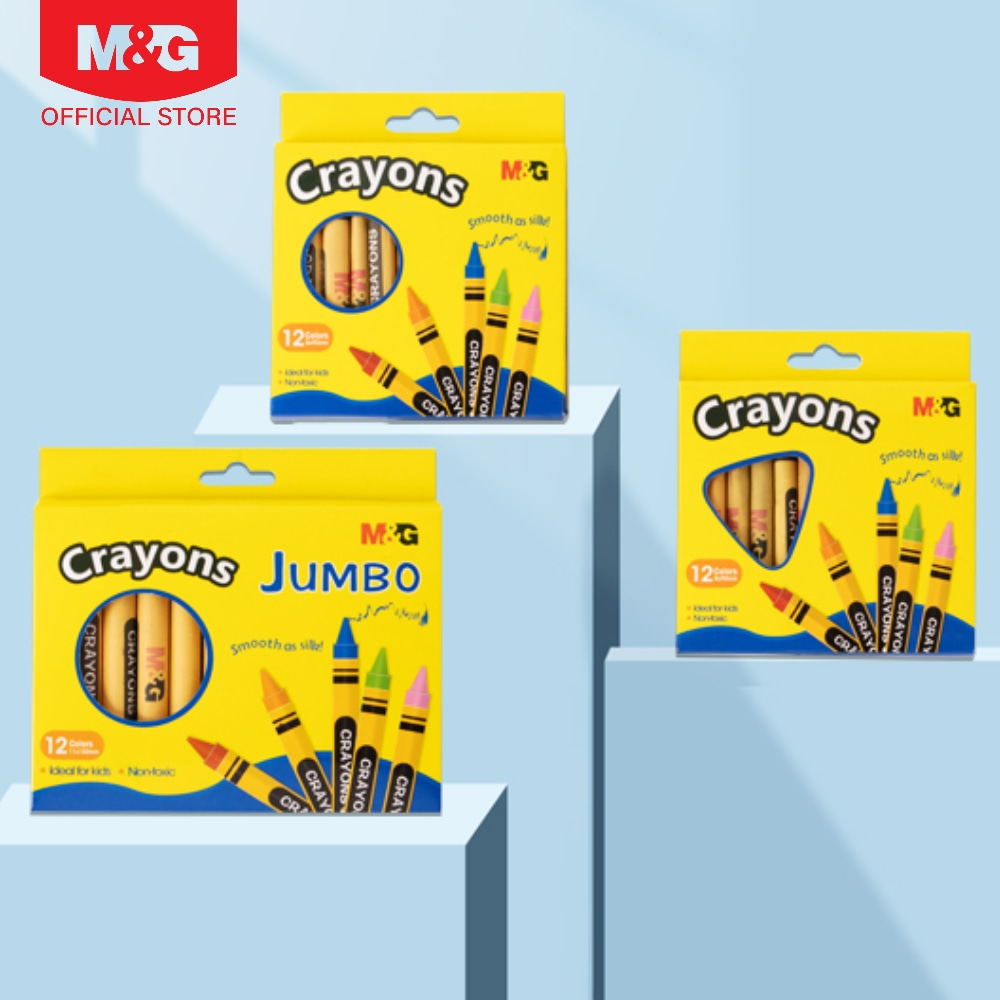 M&G Easy-Grip Crayons - 12 Vibrant Colors for Kids and Adults, Smooth ...