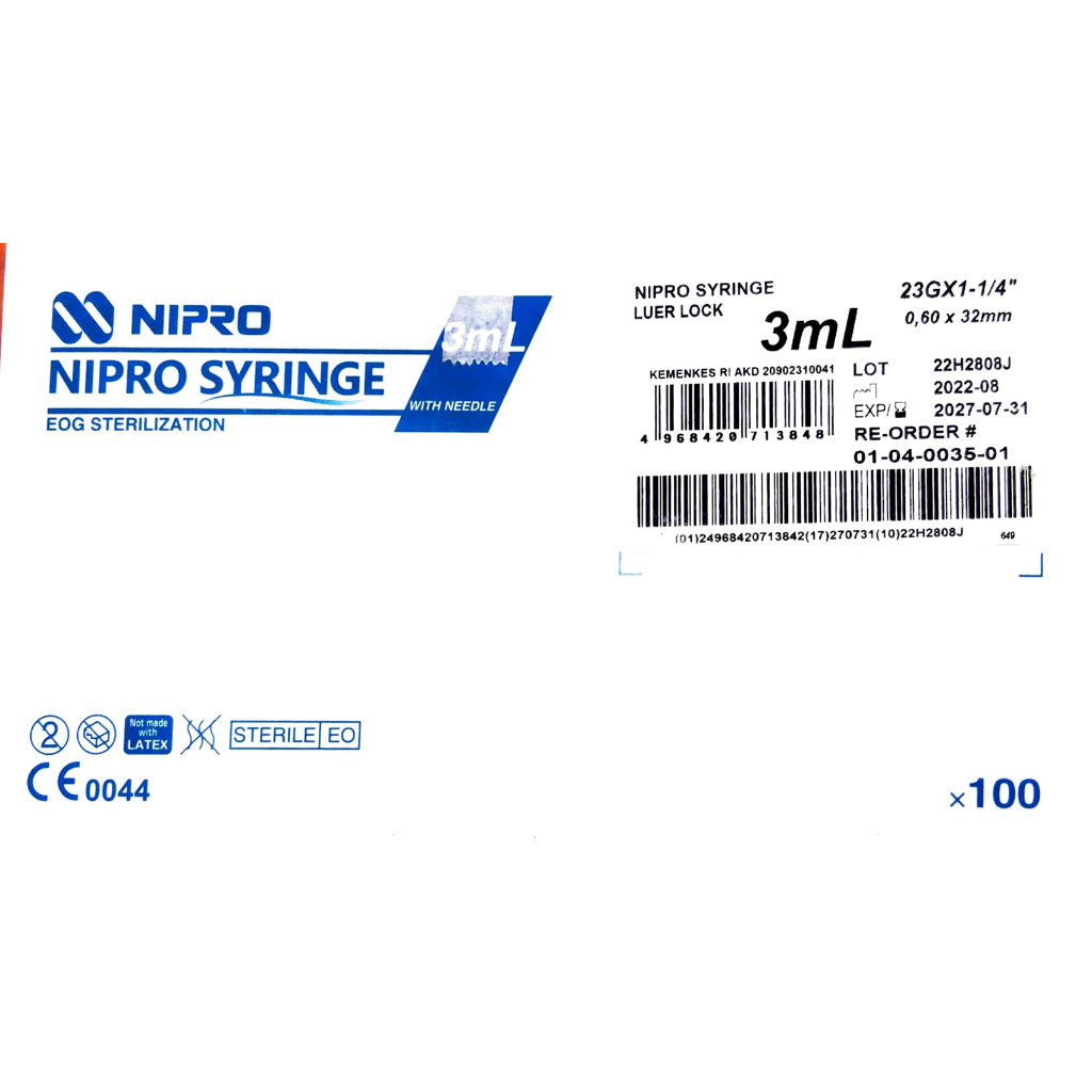 NIPRO SYRINGE 3ML L/Lock With Needle 23G X 1 1/4 INCH (32MM) - 100 PCS/BOX EXPIRY 2027 | Shopee ...